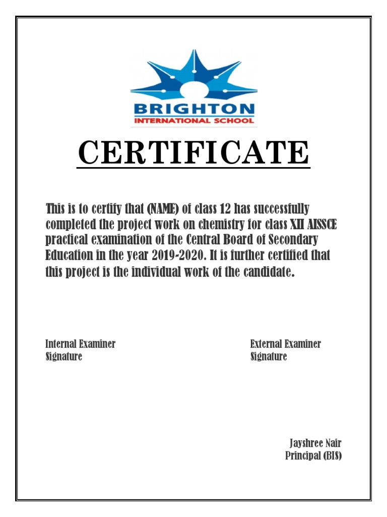 CERTIFICATE For Project Work | PDF