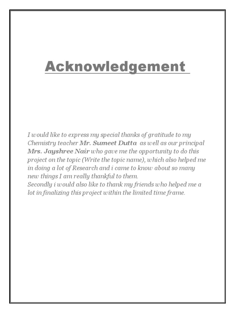 Acknowledgement for Chemistry Project | PDF | Social Science