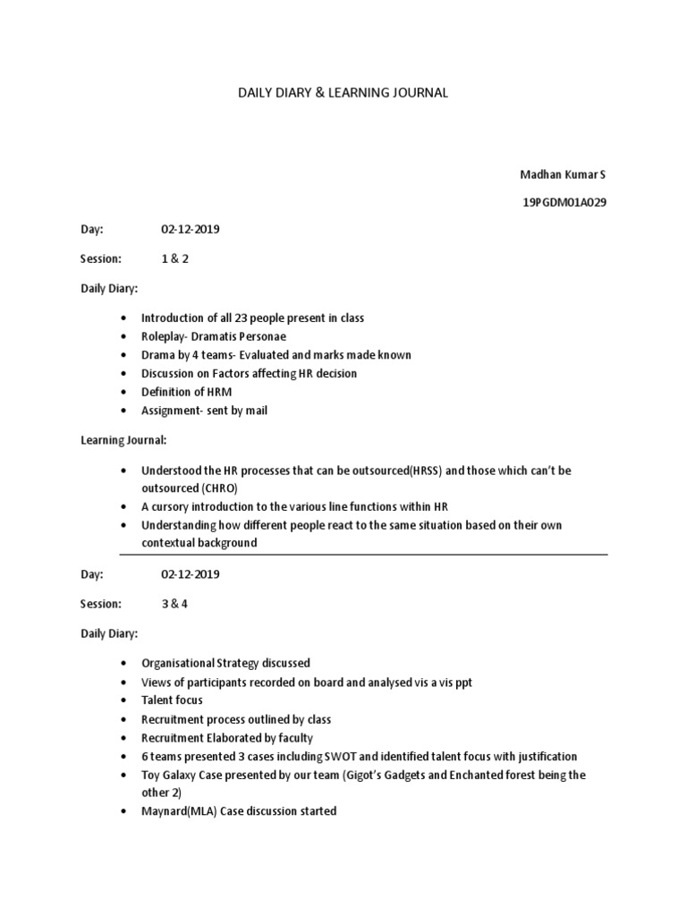Daily Diary | PDF | Recruitment | Human Resource Management