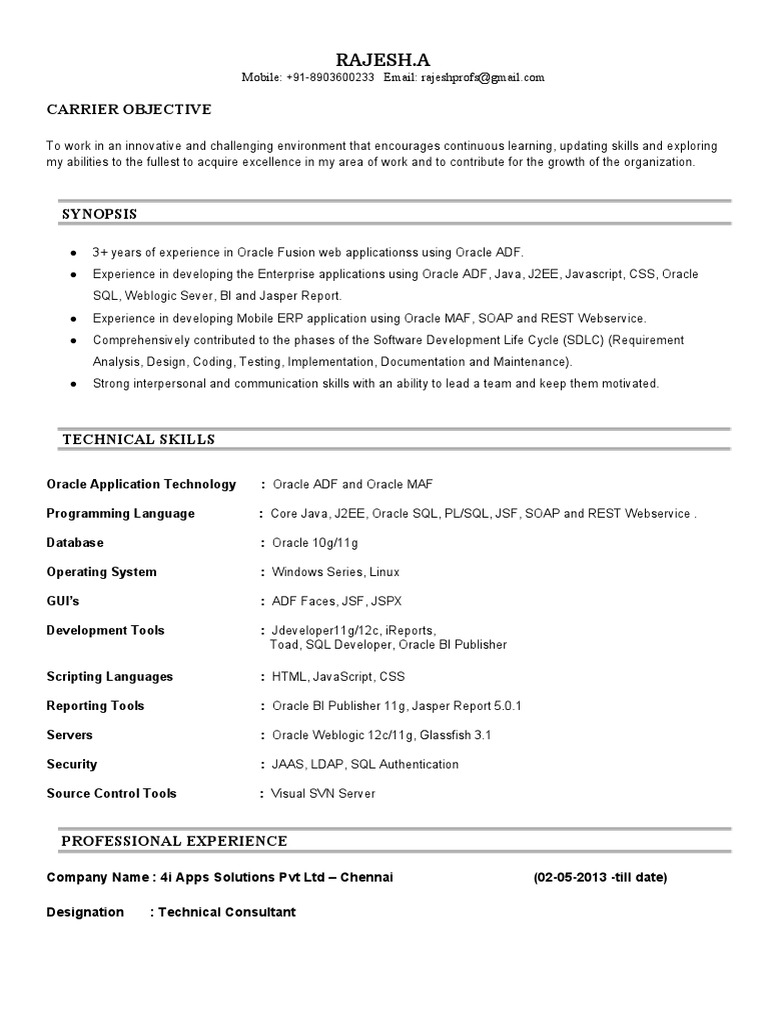 Rajesh Oracle Adf 3yrs Experience Pdf Application Software Web Service