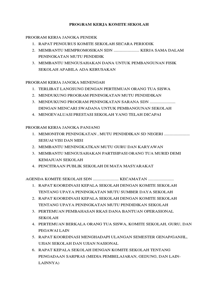 Program Kerja Komite Sekolah | PDF