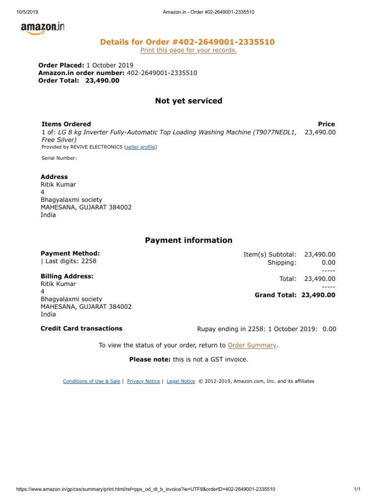Amazon Order Summary for T9077NEDL1 | PDF | Payments | Financial Technology