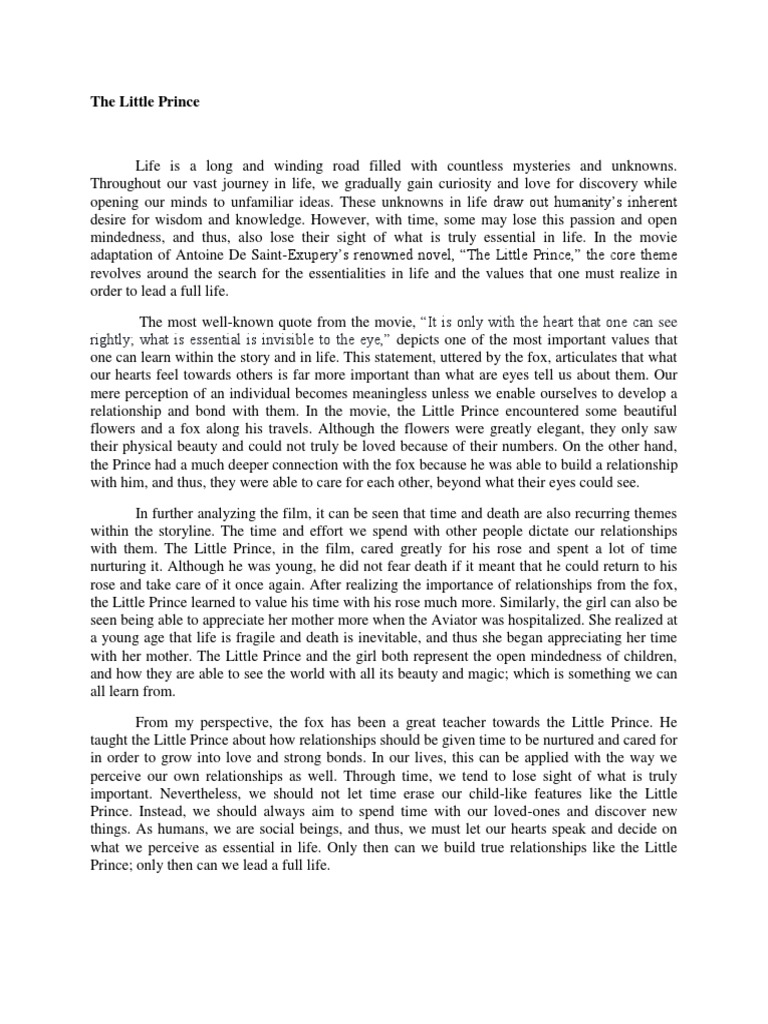 The Little Prince Philosophy Essay | PDF | The Little Prince | Love