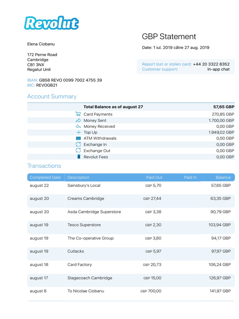 Revolut-GBP-Extras-1 Iul. 2019 Către 27 Aug. 2019 | PDF | Service ...