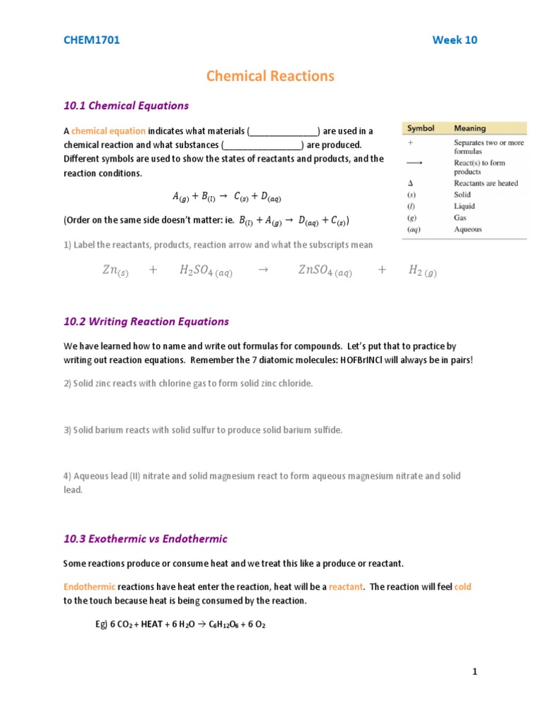 10 Chemical Reactions Handout | PDF | Redox | Ion