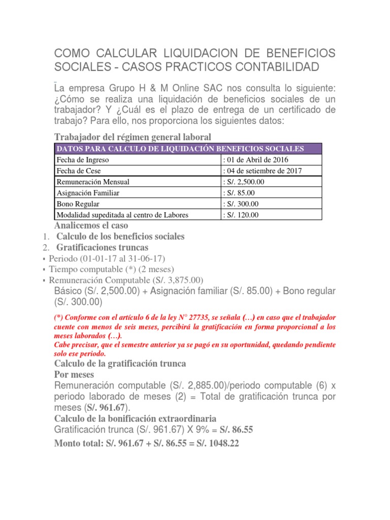 Calculo Liquidacion de Beneficios Sociales | PDF | Economias | Gobierno