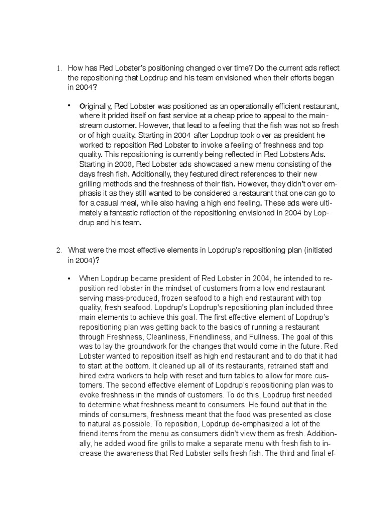 Red Lobster Case Study | PDF | Restaurants | Menu