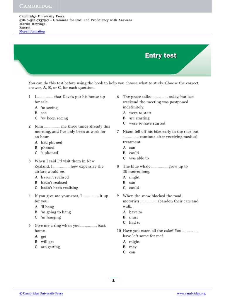 Advanced Grammar Test (Cambridge University Press) | PDF