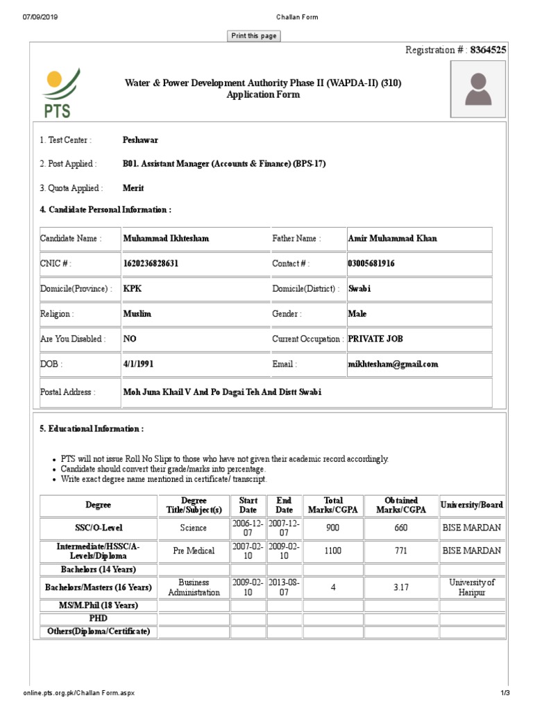 Challan Form PDF | PDF | Academic Degree | Educational Stages