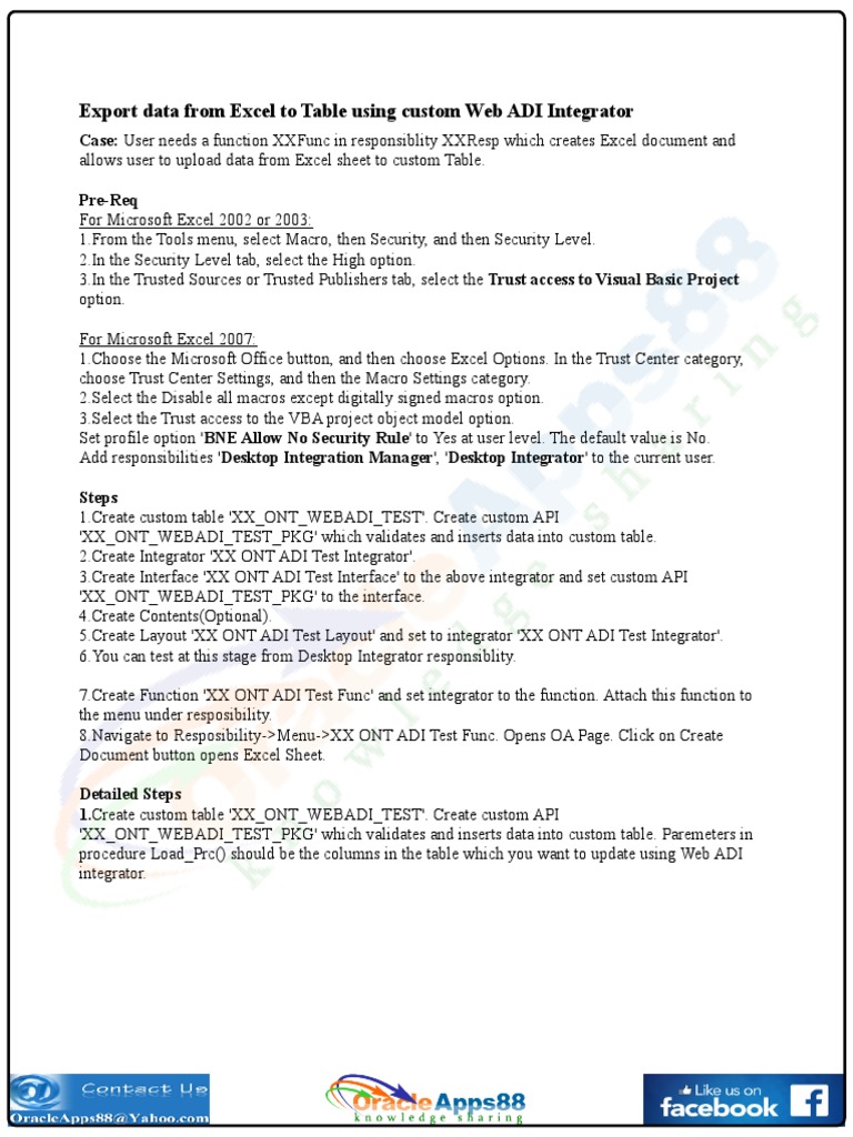 Export Data From Excel To Table Using Custom Web ADI Integrator | PDF | Microsoft Excel ...