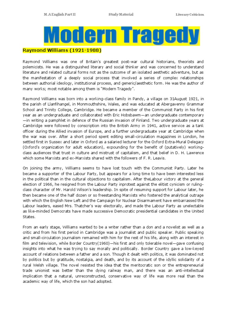 A Modern Tragedy by Raymond William | PDF | Tragedy | Theatre