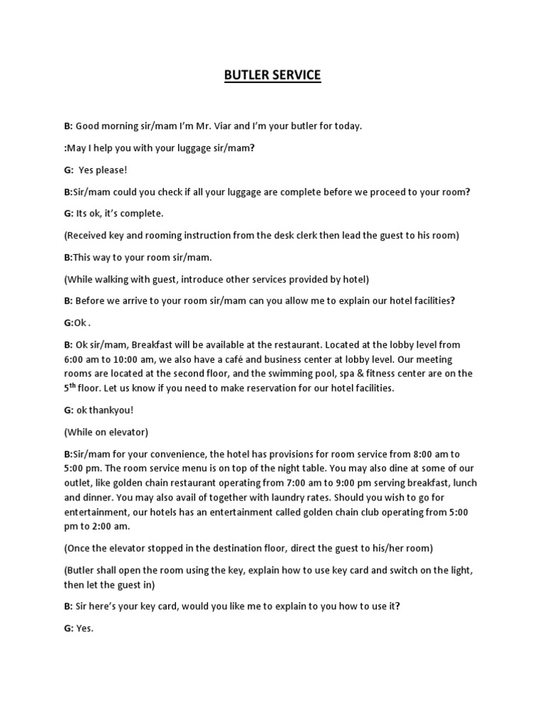 Butler Service Script 2 | PDF | Hotel | Restaurant And Catering