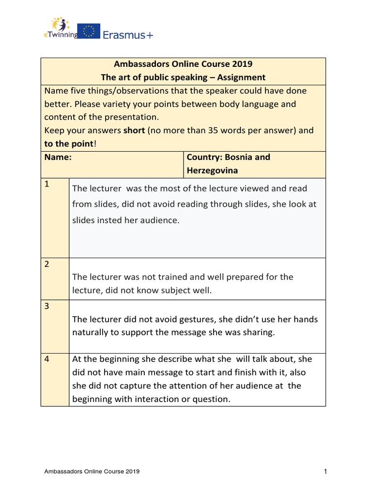 The Art of Public Speaking - Assignment | PDF