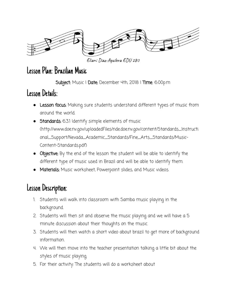 Brazilian Music Lesson Plan for Students | PDF