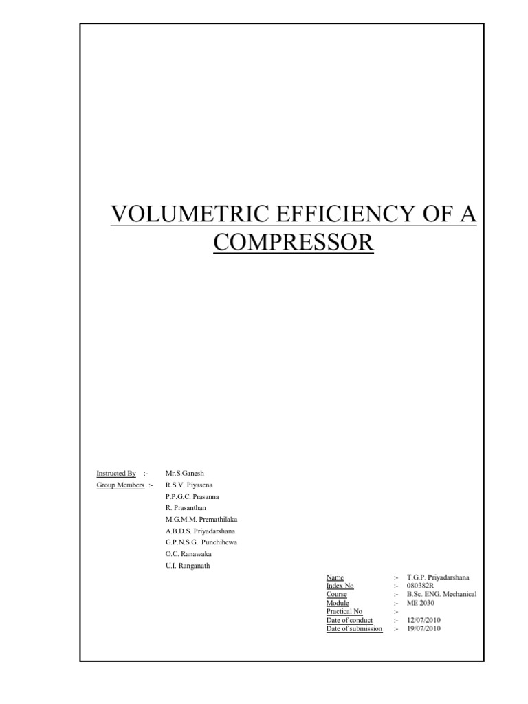 Volumetric Efficiency of Compressor | PDF | Pressure Measurement | Pressure