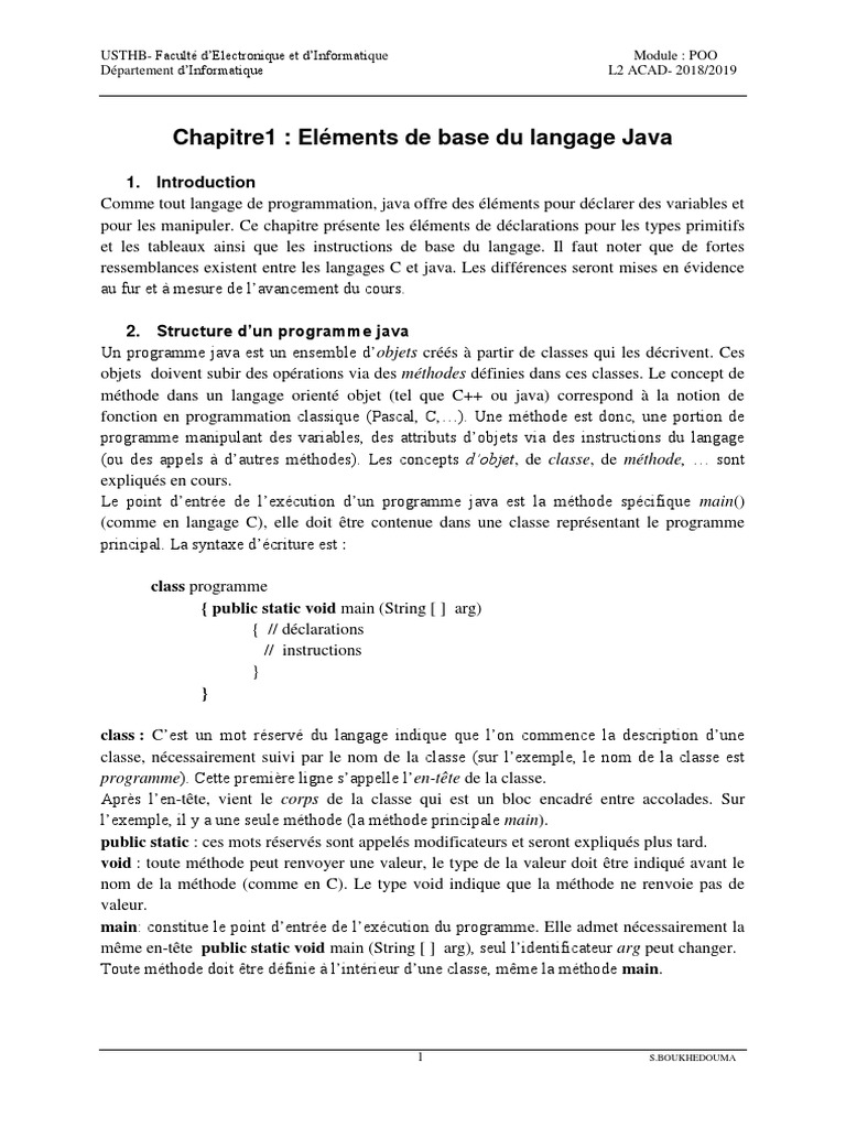 Introduction à la programmation Java | PDF | Langage de programmation | Classe (informatique)