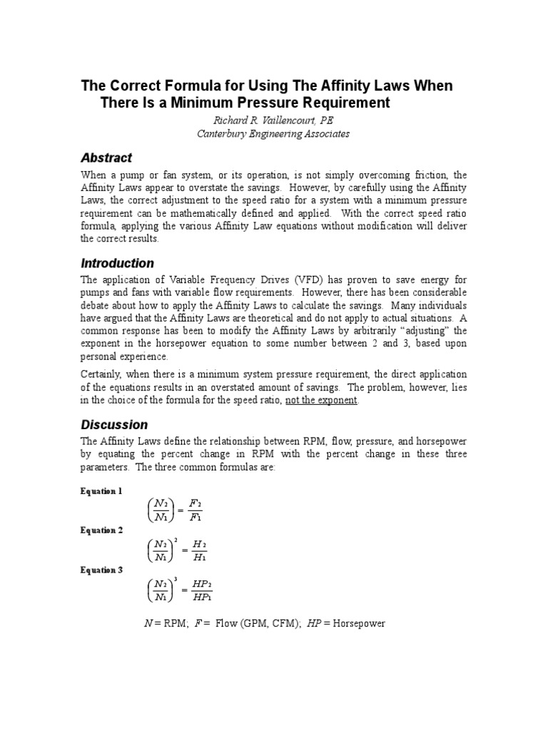 Revised Affinity Laws | PDF | Horsepower | Pump