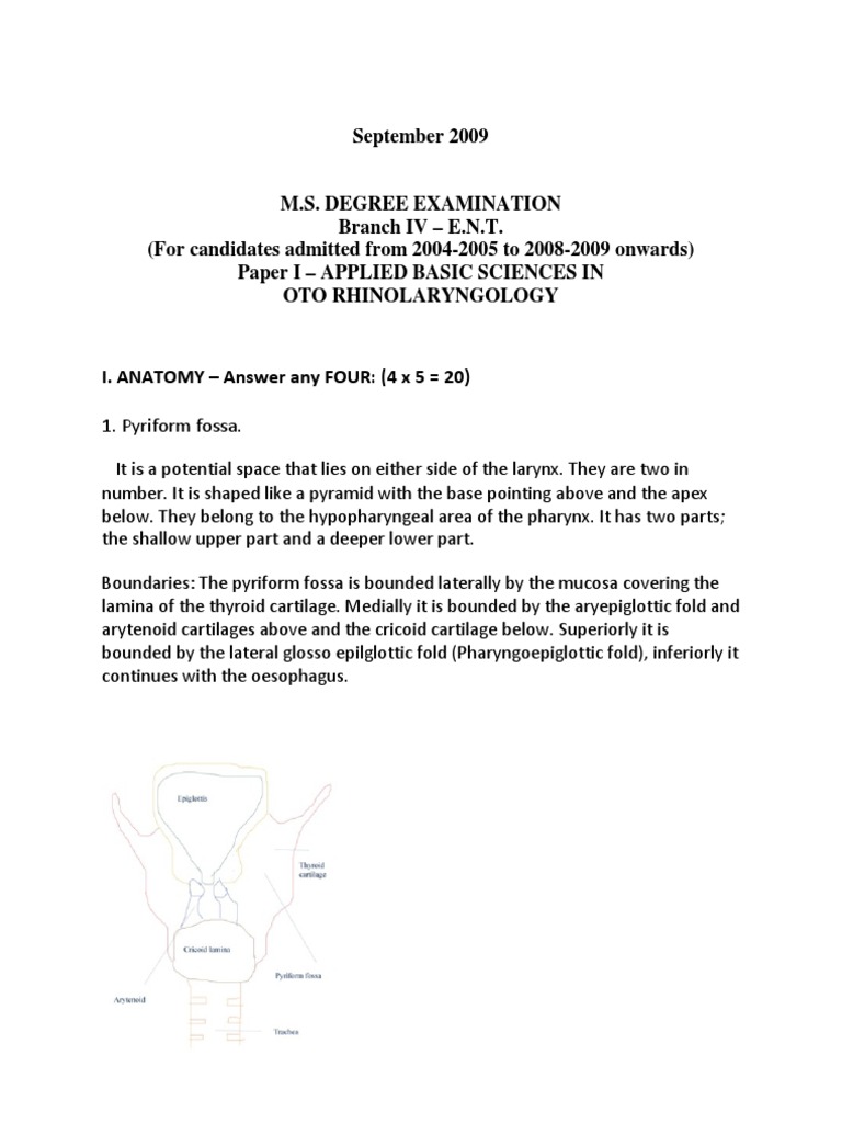 MS ENT Basic Sciences MGR University September 2009 Question Paper With ...