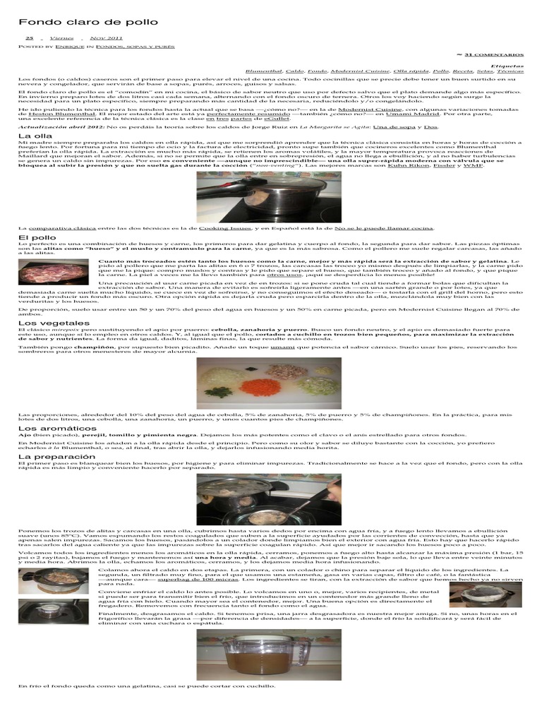 Fondo Claro de Pollo: Receta y Técnicas | PDF | Caldo | Carne