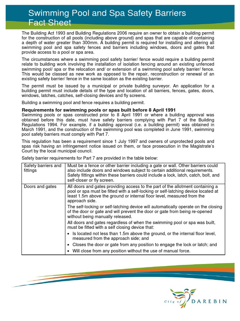 Fact Sheet For Pool and Spa Safety Barriers-1 | PDF | Swimming Pool | Door