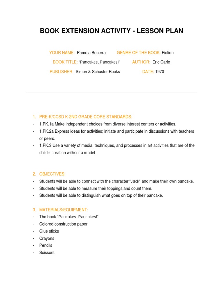 Pancakes, Pancakes! Lesson Plan | PDF | Pancake | Lesson Plan