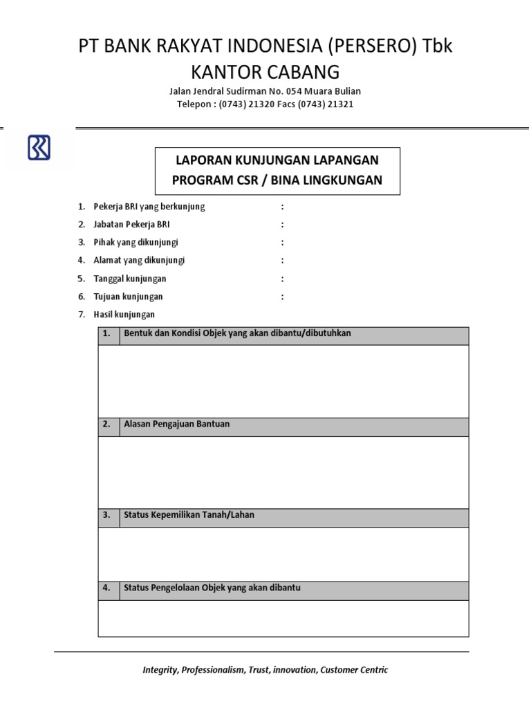 6 Template Baru Laporan Kunjungan Lapangan | PDF