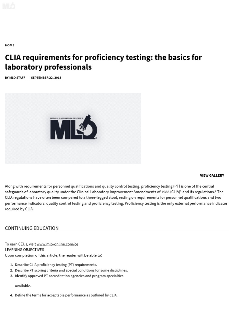 CLIA Requirements For Proficiency Testing: The Basics For Laboratory ...