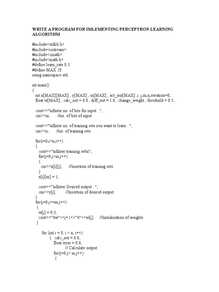 Write A Program For Imlementing Perceptron Learning Algorithm | PDF ...