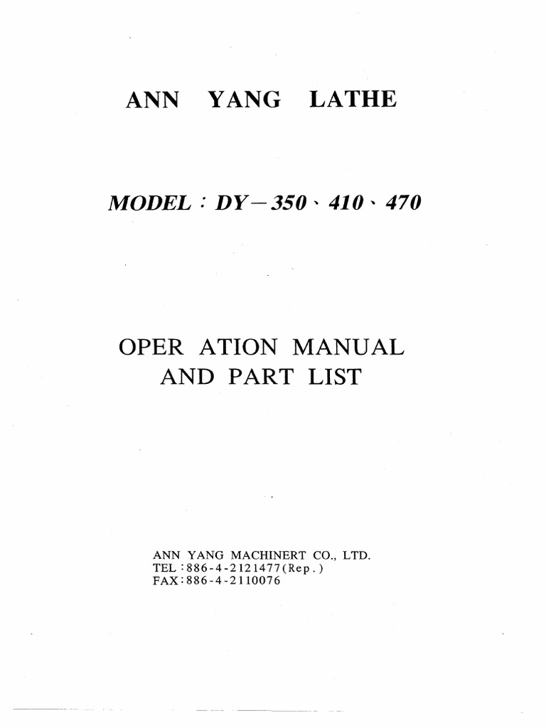 Ann Yang PRO 350 and 410 Operation Manual Parts List | PDF