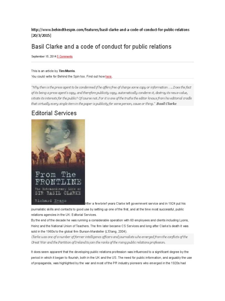 Basil Clarke | PDF | Public Relations | Public Sphere