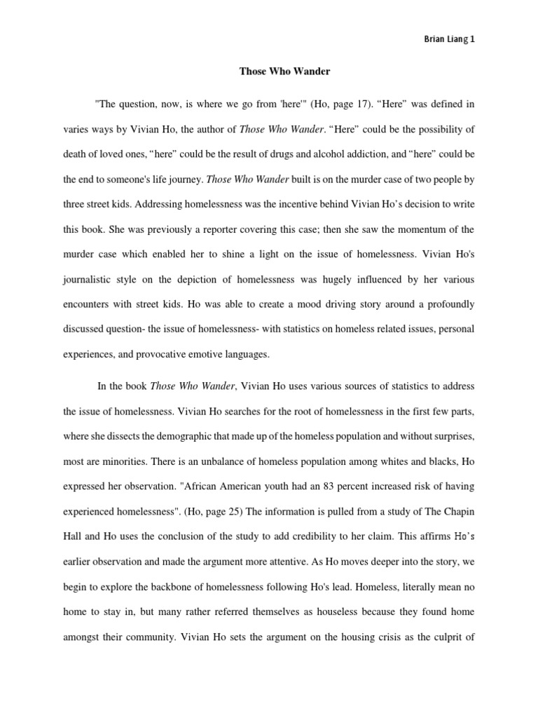 Brian Liang - Those Who Wander | PDF | Homelessness | Emotions