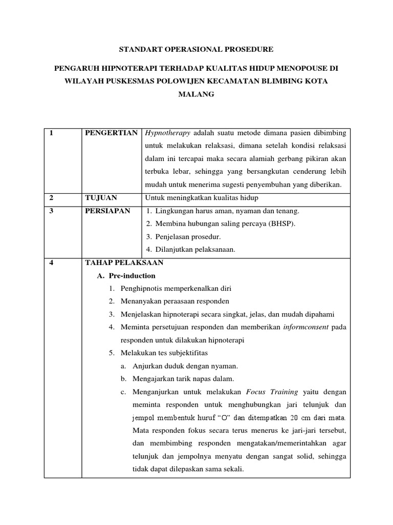 3 - Sop Hipnoterapi | PDF | Pengembangan Diri