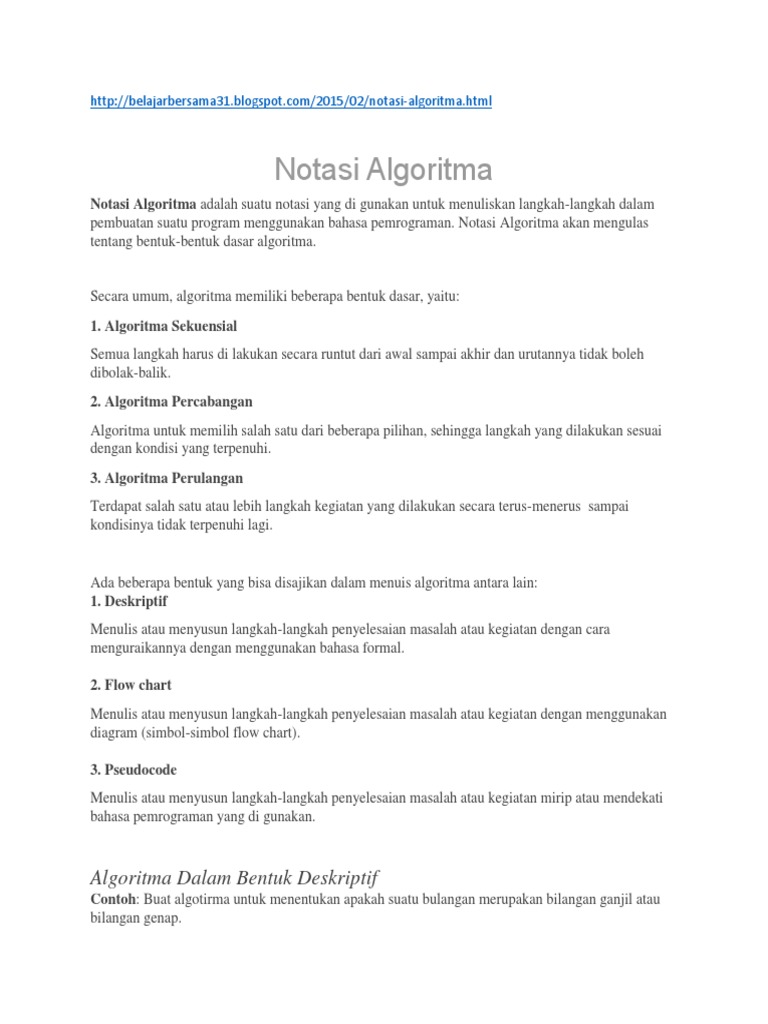 Notasi Algoritma | PDF | Metode & Bahan Ajar | Komputer