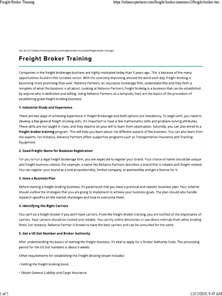 Freight Broker Training Overview | PDF
