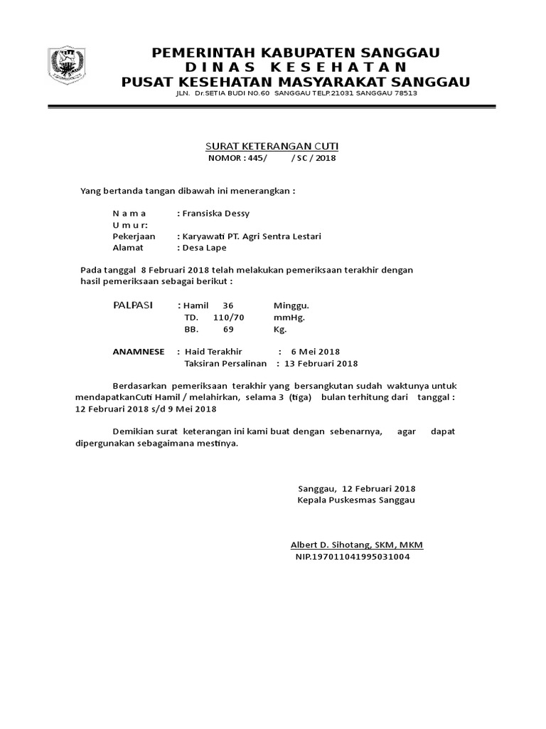 Surat Cuti Bersalin | PDF