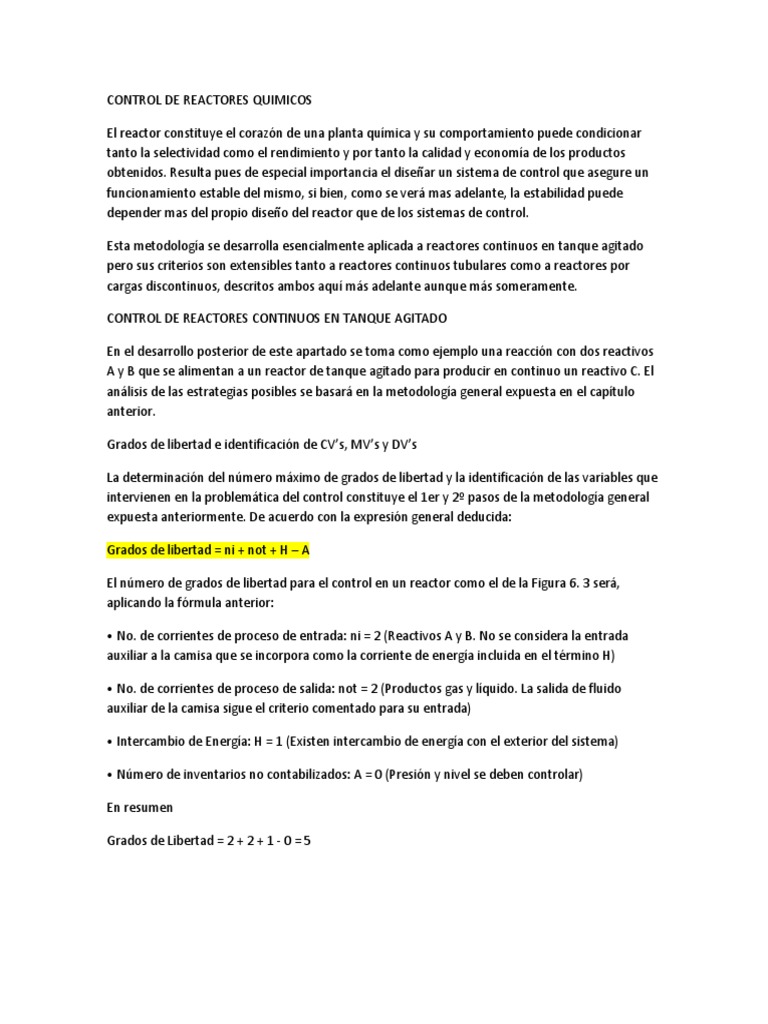 Control efectivo de reactores químicos mediante el diseño e implementación de sistemas de ...