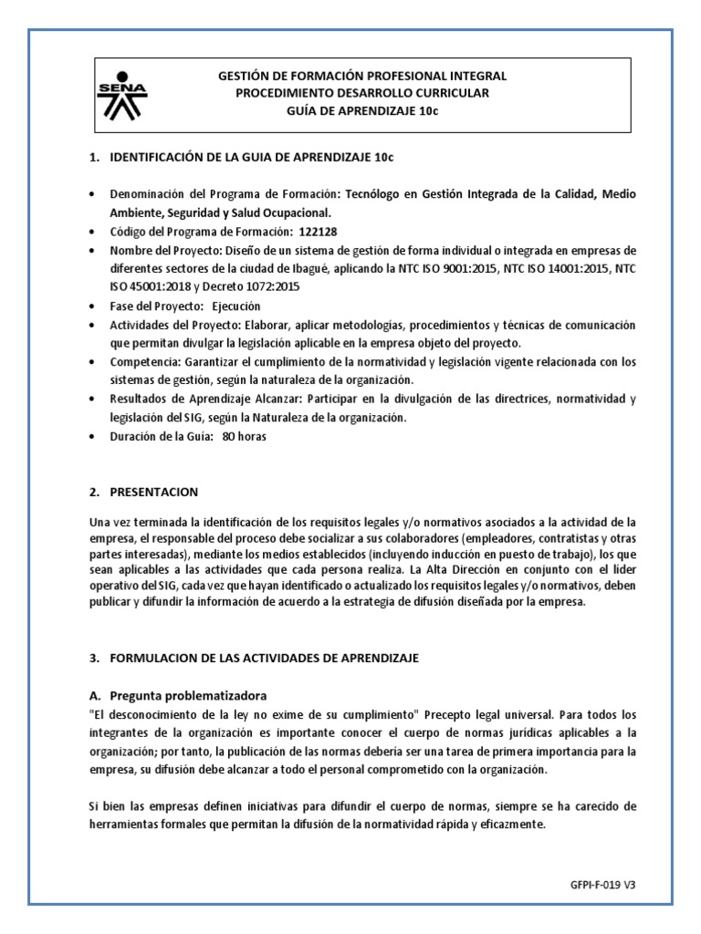 Guia 10 Calidad Hseq 2019 Pdf Aprendizaje Conocimiento