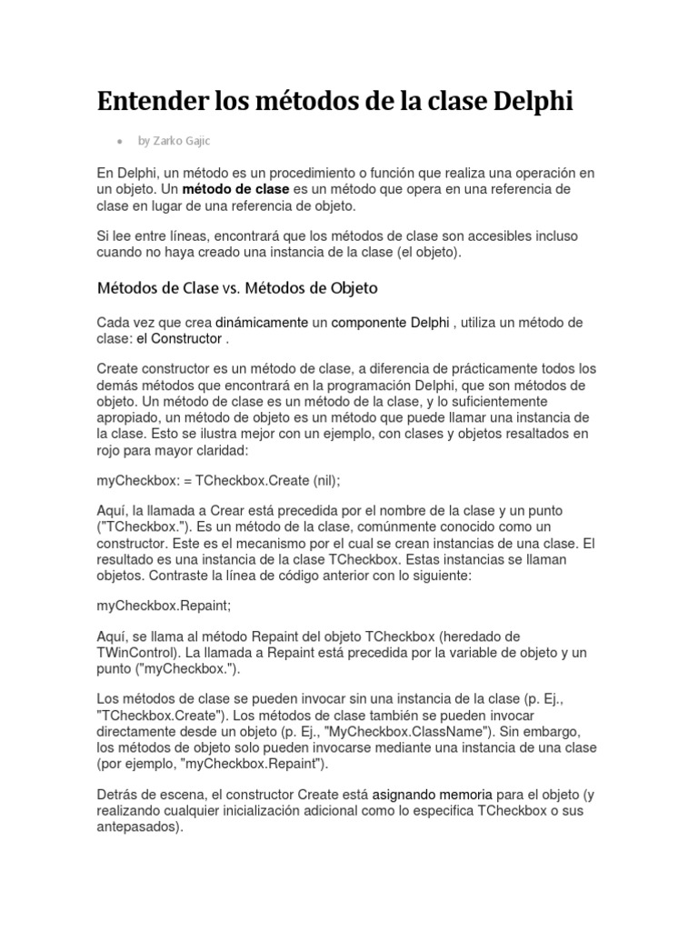Entender Los Métodos de La Clase Delphi | PDF | Puntero (Programación de computadora) | Active X ...