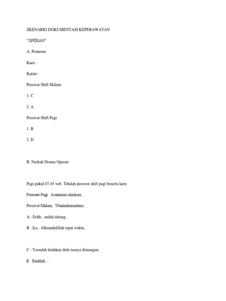 Skenario Operan Keperawatan Pagi | PDF