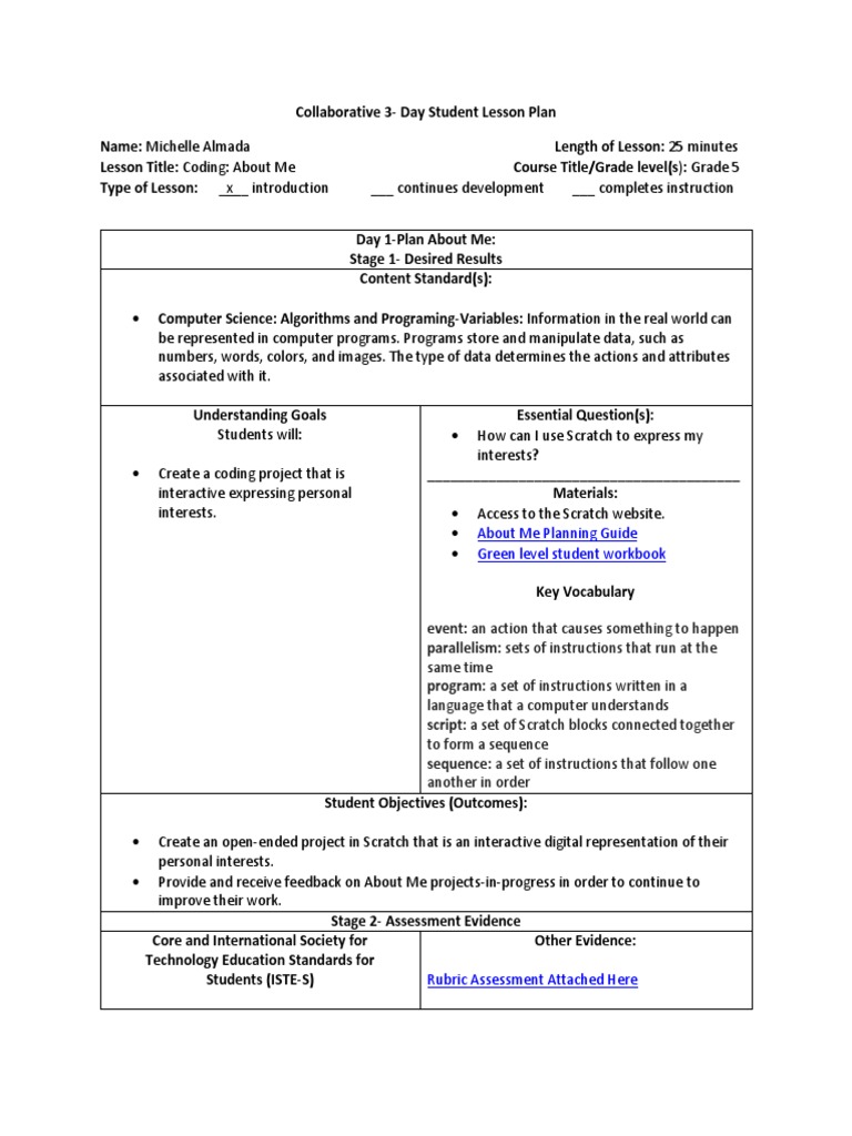 3 Day Lesson Plan | PDF | Scratch (Programming Language) | Computer Program