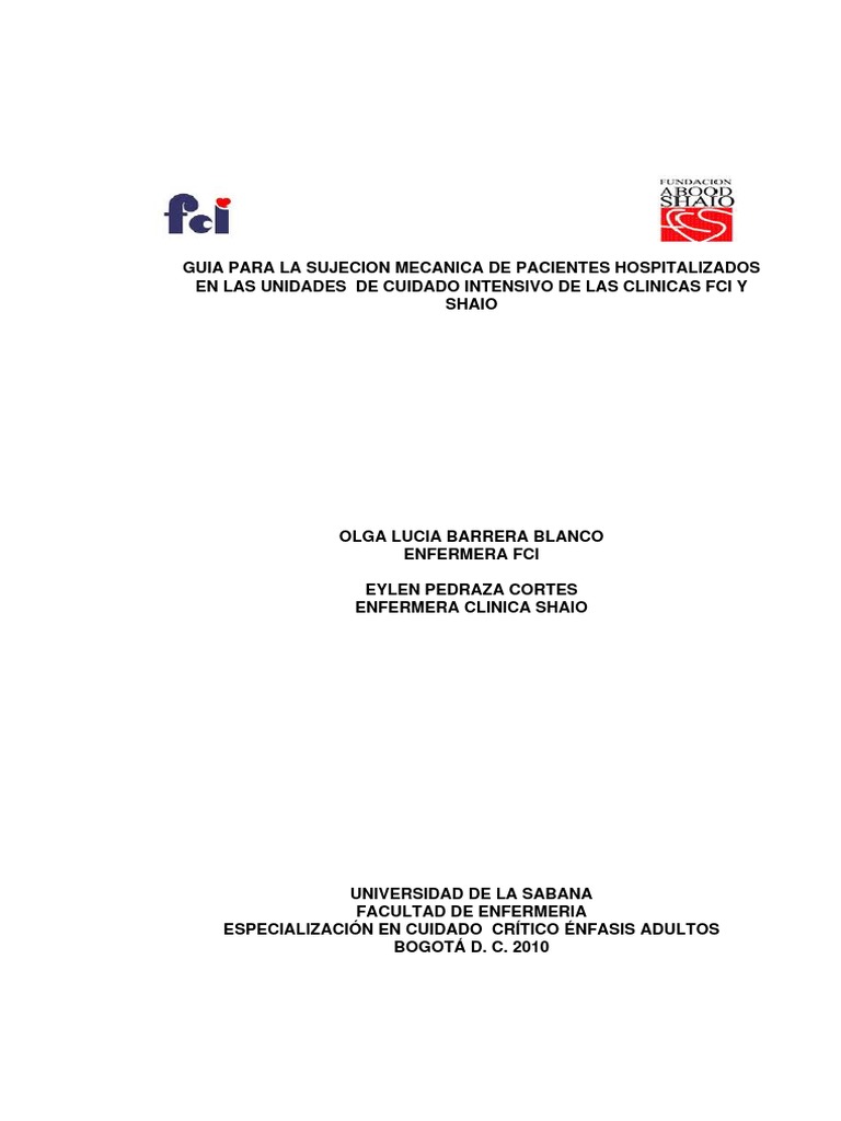 Guia Sujecion Mecanica de Pacientes Hospitalizados | PDF | Medicina de ...