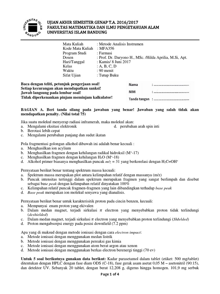 Soal UAS Metode Analisis Instrumen 2016 - 2017 | PDF | Metode & Bahan Ajar | Teknologi & Rekayasa