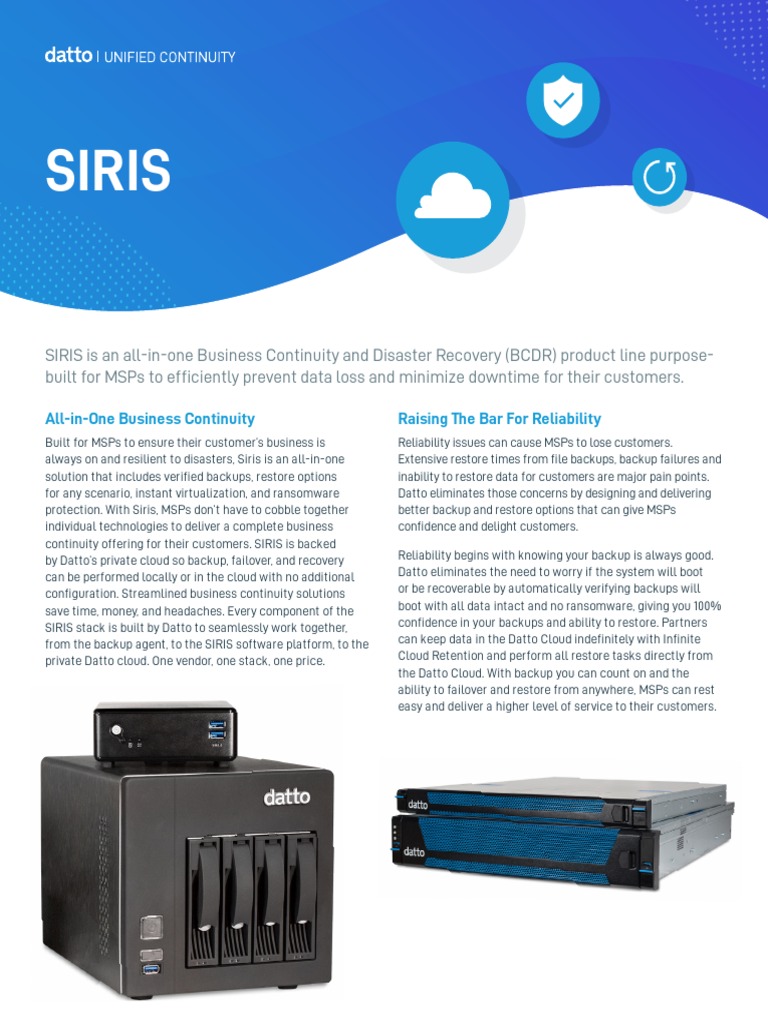 SIRIS 3 Datasheet | PDF | Backup | Cloud Computing