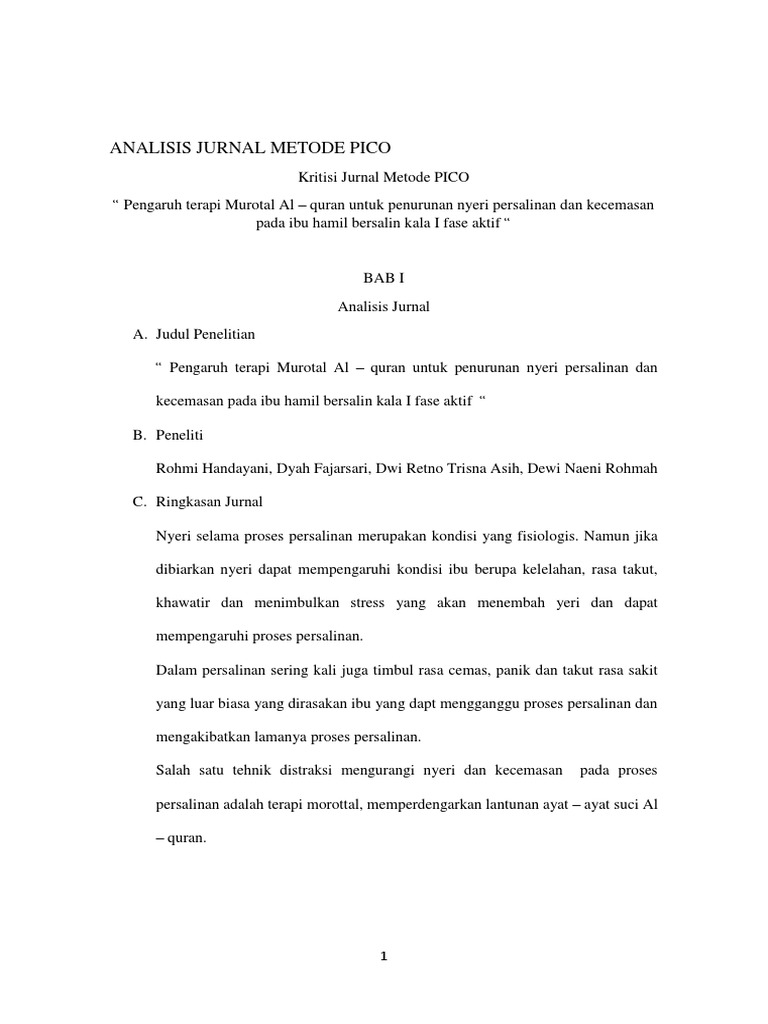 ANALISIS JURNAL METODE PICO Kecemasan | PDF