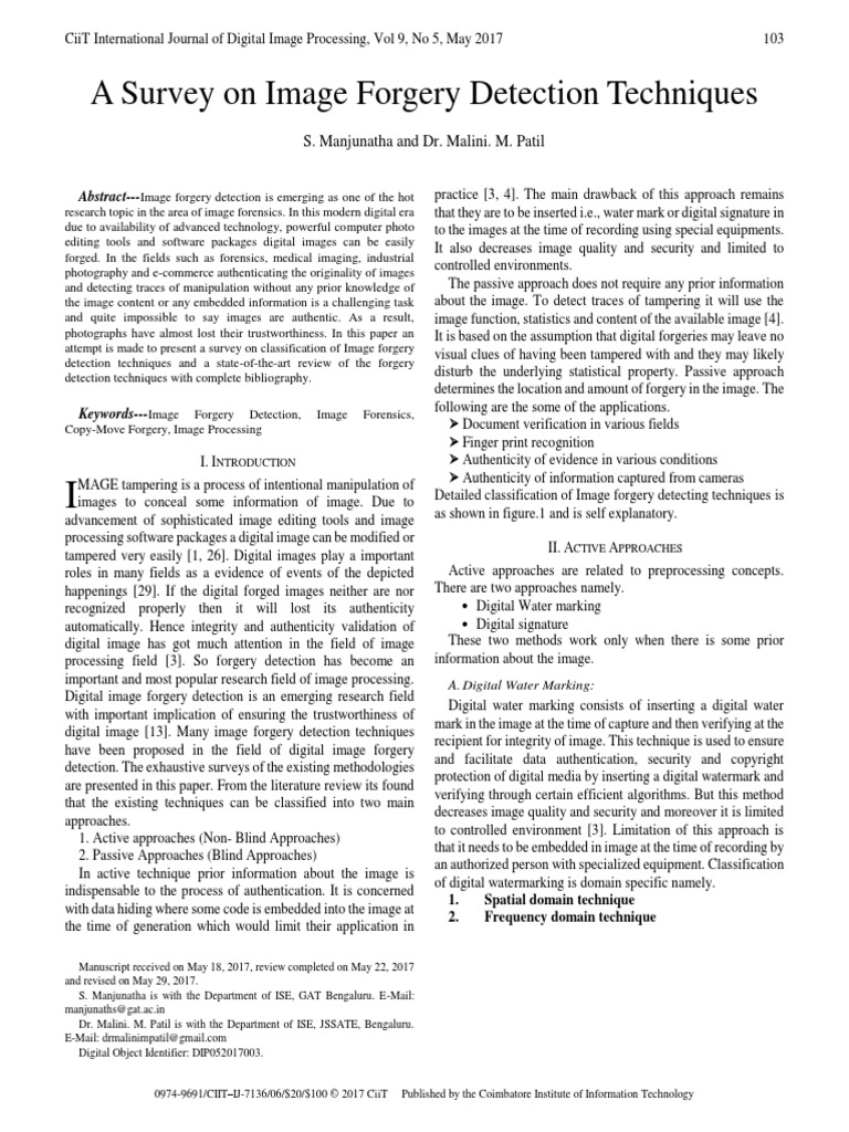 A Survey On Image Forgery Detection Techniques | PDF | Digital Camera ...