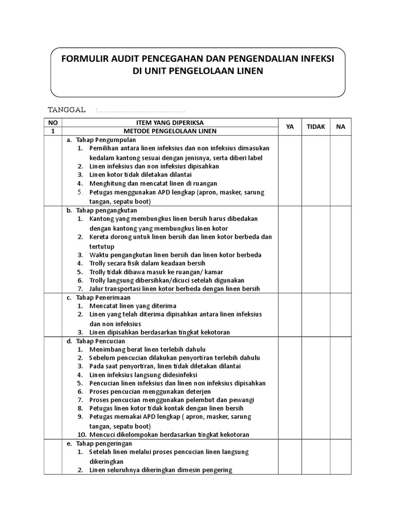 Checklist Audit Laundry Linen | PDF