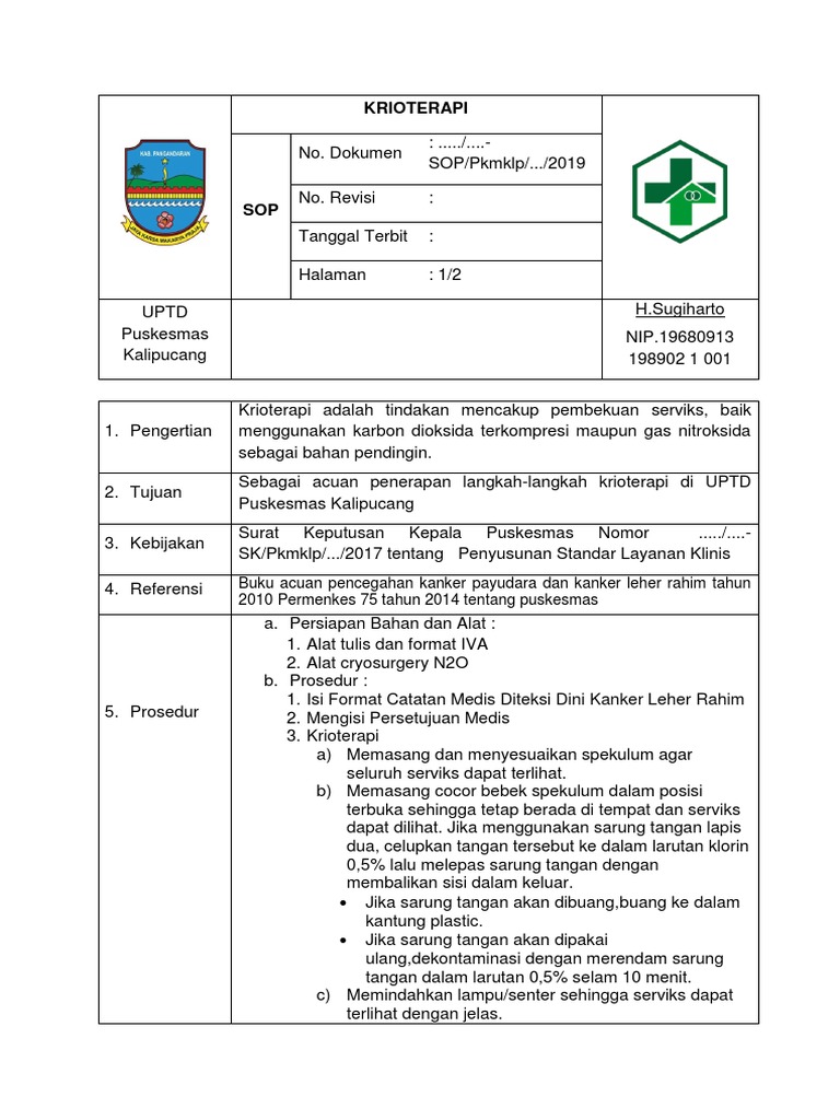 Prosedur Krioterapi Serviks di Puskesmas | PDF | Sains & Matematika