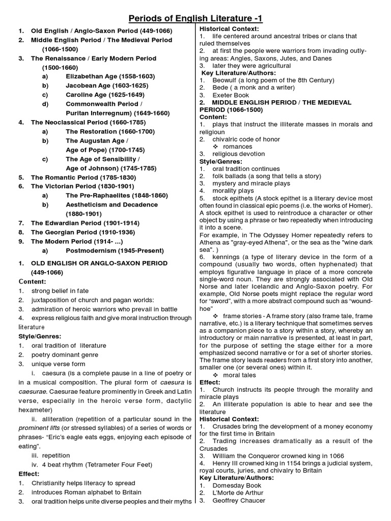 Periods of English Literature PDF | PDF | English Literature | Poetry