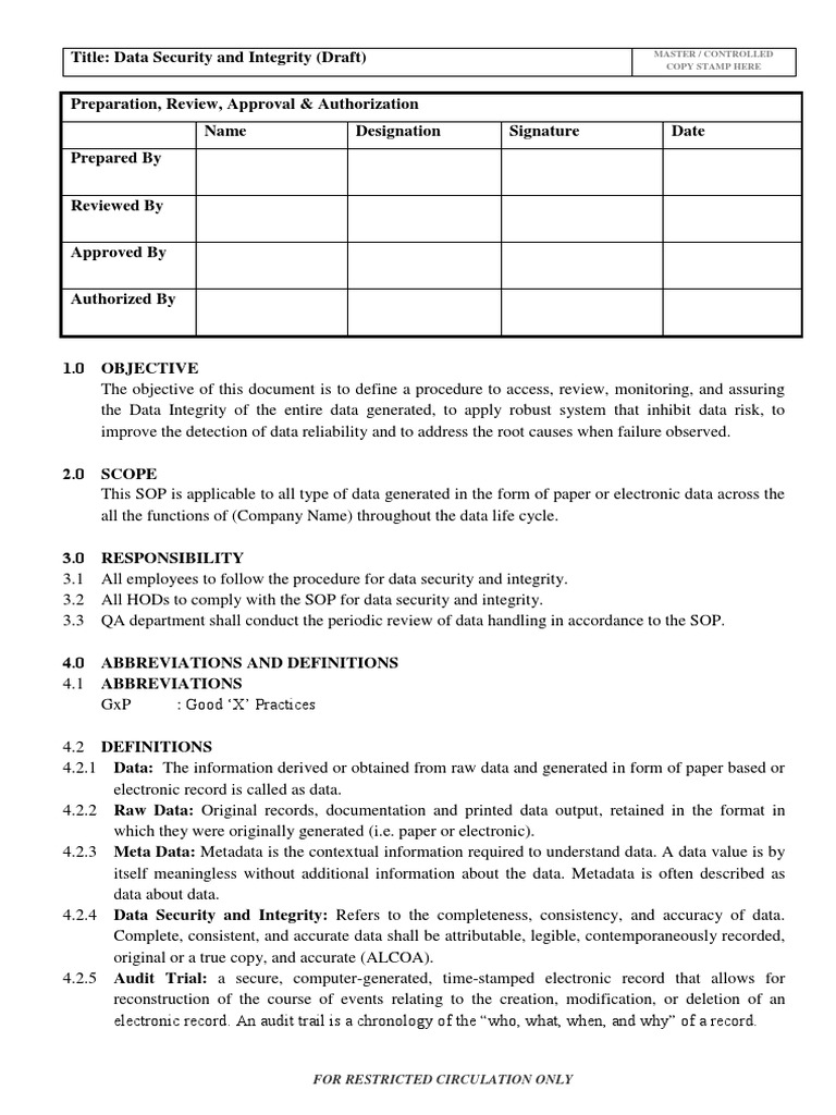 Share 'SOP-Data Integrity Draft | PDF | Records Management | Metadata