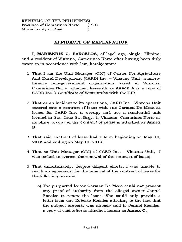 Affidavit of Explanation | PDF | Affidavit | Comparative Law